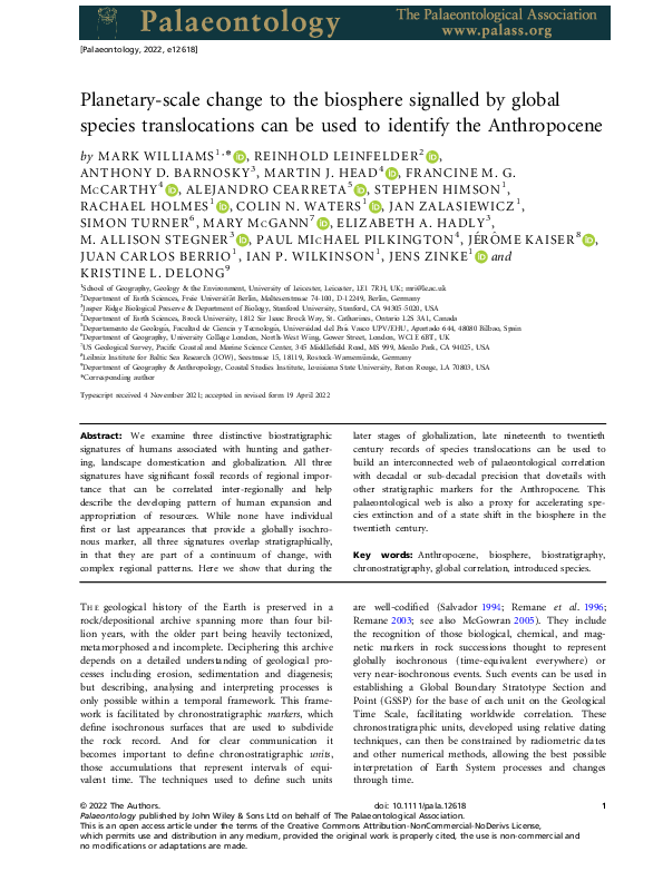 (PDF) Planetary‐scale change to the biosphere signalled by global ...