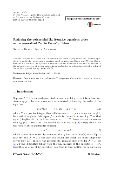 Pdf Reducing The Polynomial Like Iterative Equations Order And A Generalized Zoltán Boros