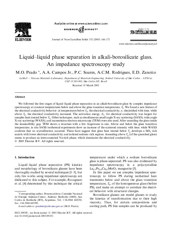 (PDF) Liquid–liquid phase separation in alkali-borosilicate glass