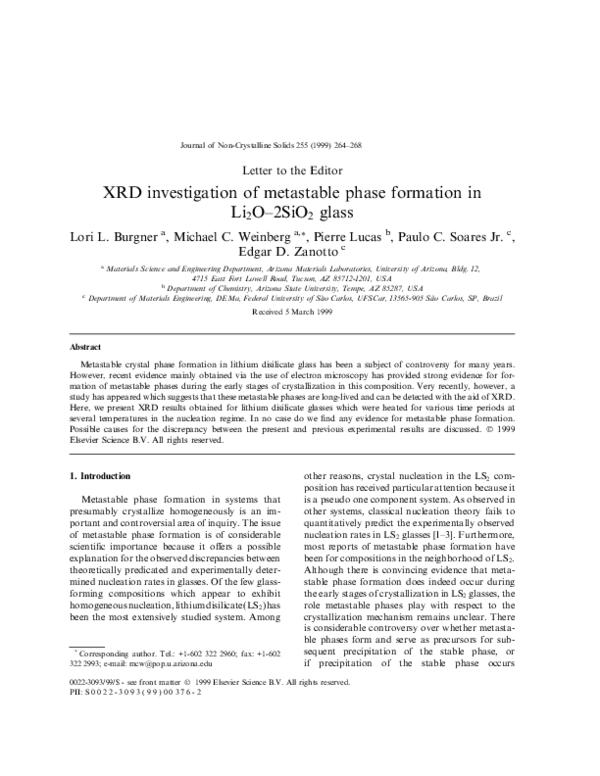 (PDF) XRD investigation of metastable phase formation in Li2O–2SiO2 ...