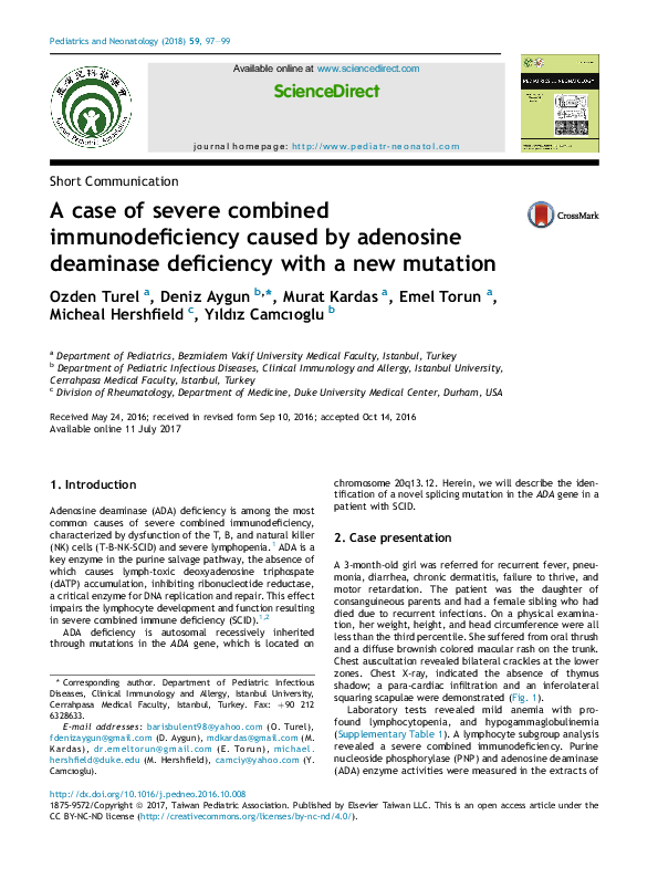 (PDF) A case of severe combined immunodeficiency caused by adenosine ...