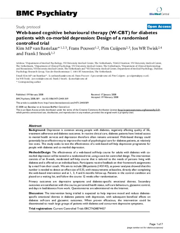 (PDF) Web-based cognitive behavioural therapy (W-CBT) for diabetes ...