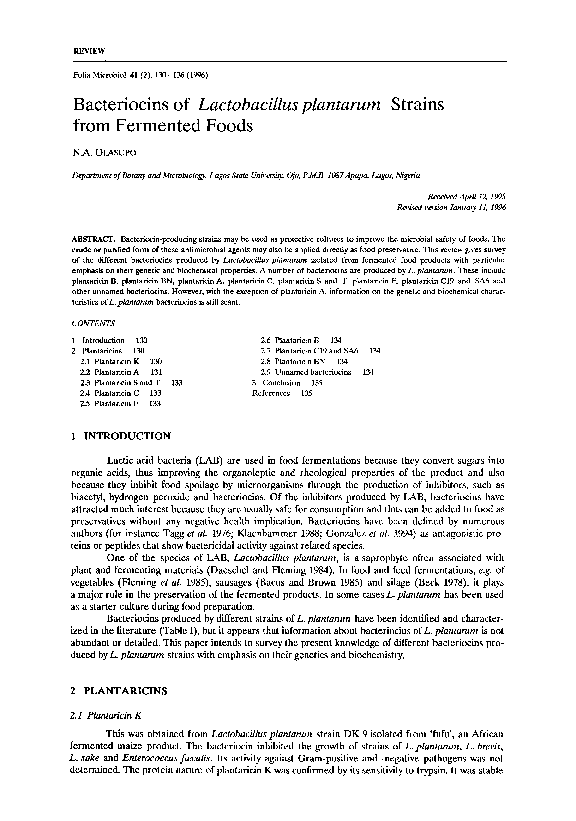 (PDF) Bacteriocins ofLactobacillus plantarum strains from fermented foods