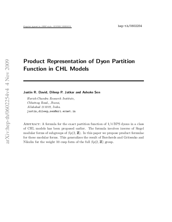 Product Representation Of Dyon Partition Function In Chl Models