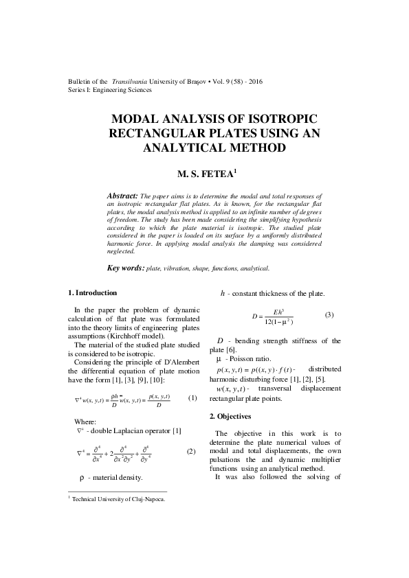 (PDF) MODAL ANALYSIS OF ISOTROPIC RECTANGULAR PLATES USING AN ...