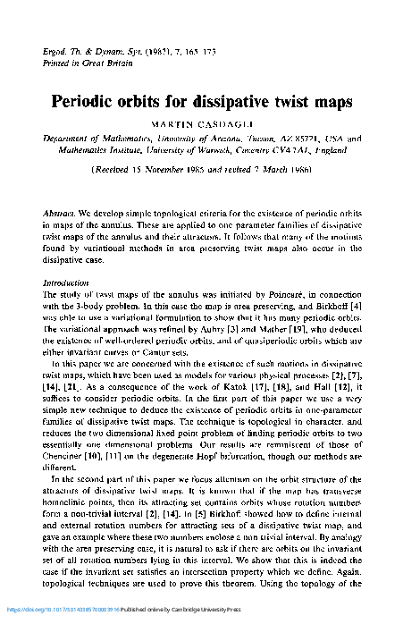 (PDF) Periodic orbits for dissipative twist maps
