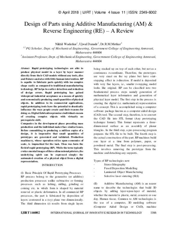 (PDF) Design Of Parts using Additive Manufacturing (AM) & Reverse ...