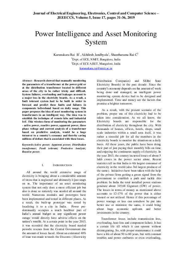 (PDF) Power Intelligence and Asset Monitoring for System