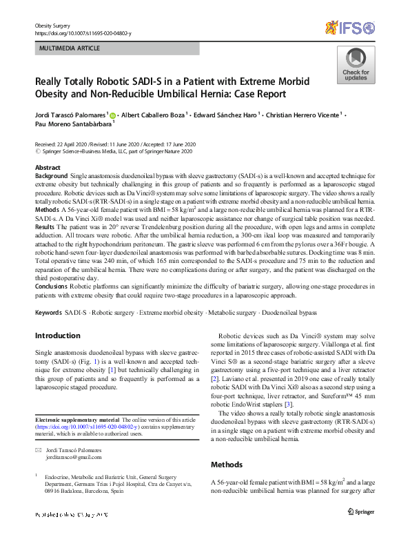 (PDF) Really Totally Robotic SADI-S in a Patient with Extreme Morbid ...
