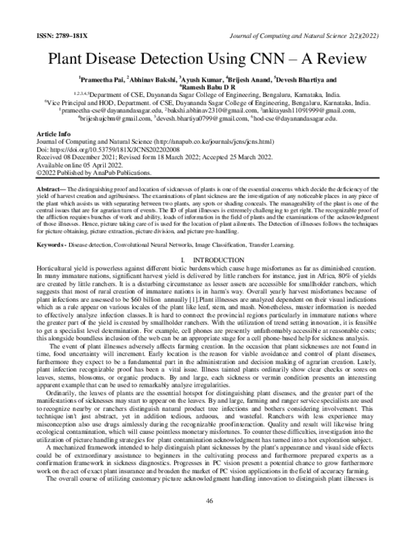 (PDF) Plant Disease Detection Using CNN – A Review