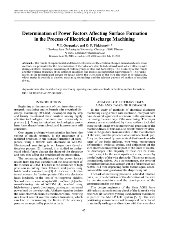 (PDF) Determination of Power Factors Affecting Surface Formation in the Process of Electrical ...