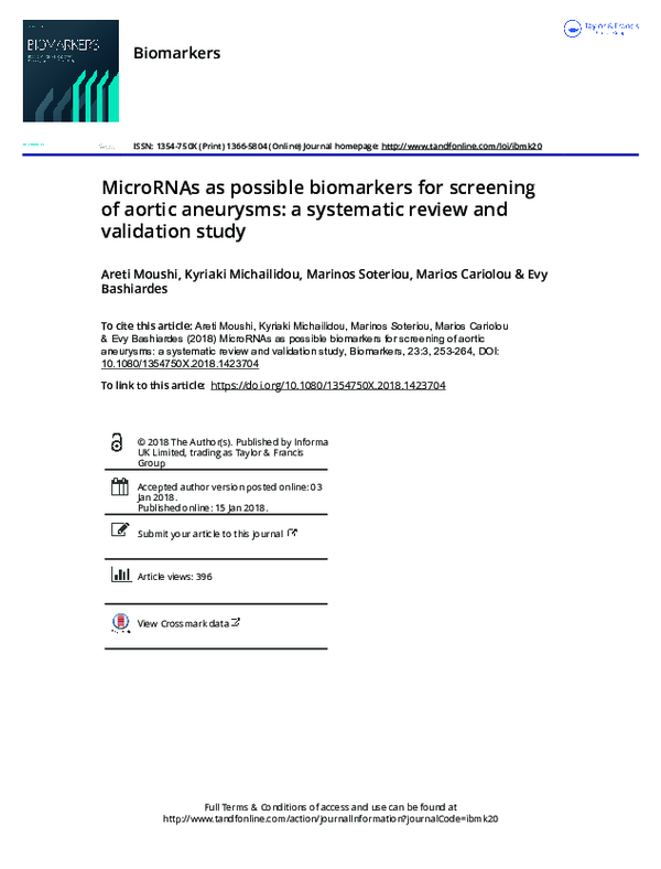 (PDF) MicroRNAs as possible biomarkers for screening of aortic aneurysms: a systematic review ...