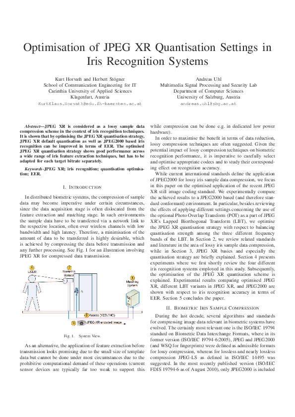 (PDF) Optimizing JPEG XR for Iris Recognition EER