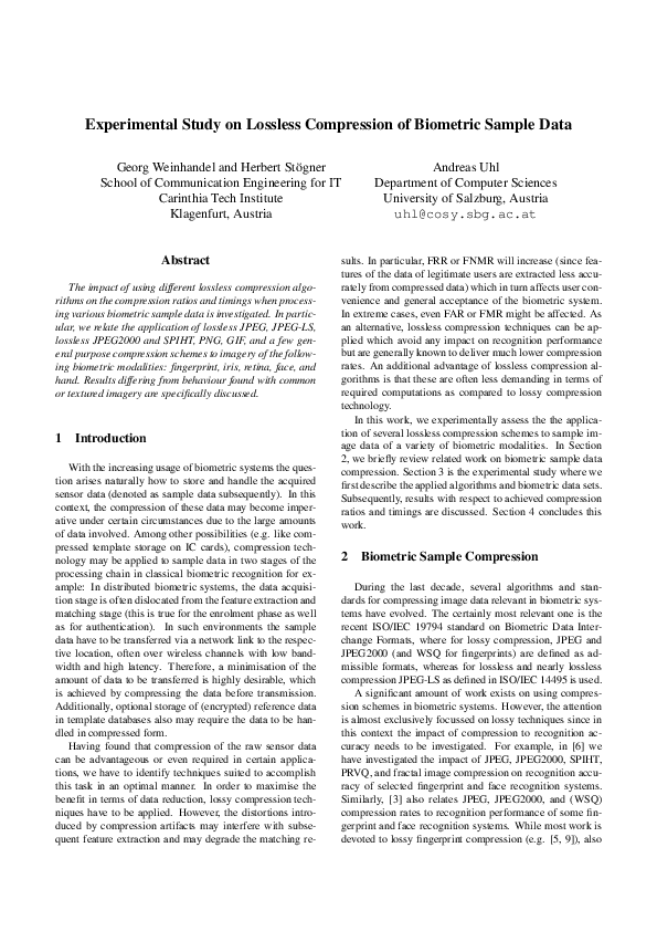 (PDF) Experimental study on lossless compression of biometric sample data