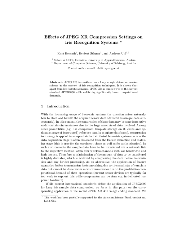(PDF) Effects of JPEG XR Compression Settings on Iris Recognition Systems