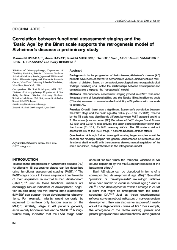 (PDF) Correlation between functional assessment staging and the 'Basic ...
