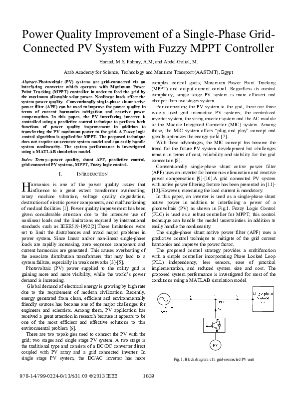 (PDF) Power quality improvement of a single-phase grid-connected PV system with fuzzy MPPT ...