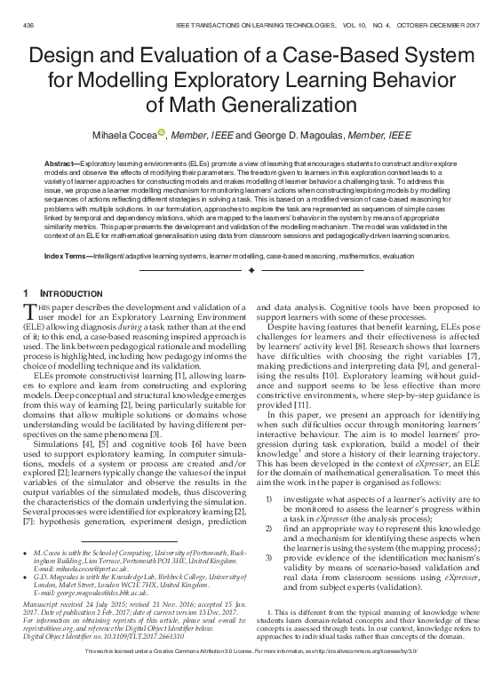 (PDF) Design and Evaluation of a Case-Based System for Modelling Exploratory Learning Behavior ...