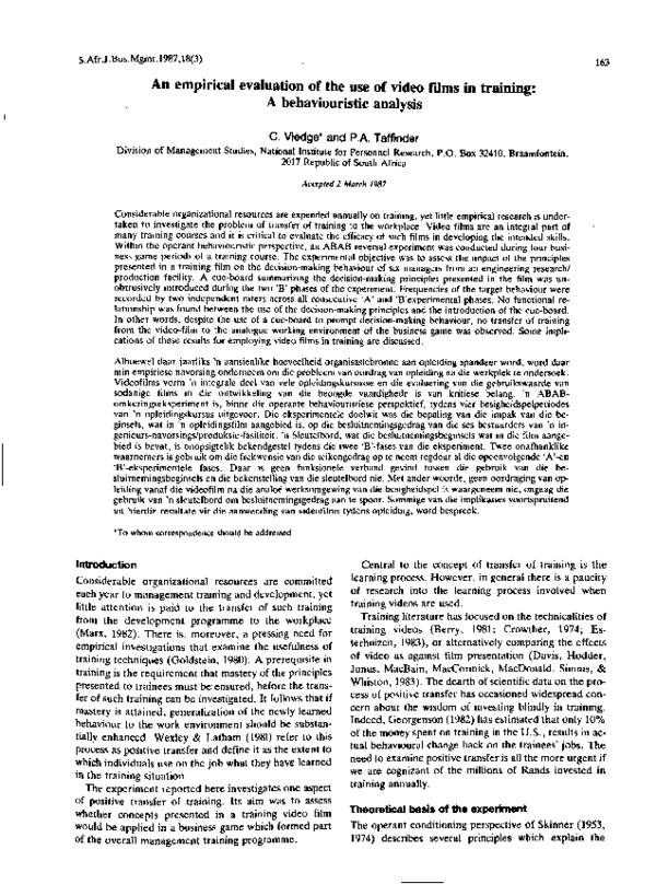 (PDF) An empirical evaluation of the use of video films in training: A ...