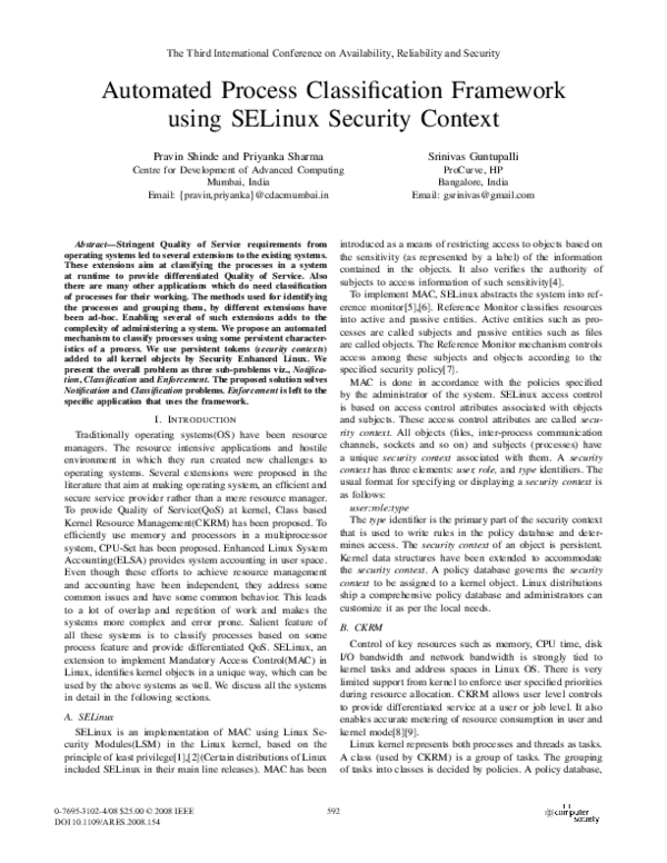 Pdf Automated Process Classication Framework Using Selinux Security 4360