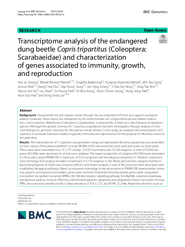 (PDF) Transcriptome analysis of the endangered dung beetle Copris ...