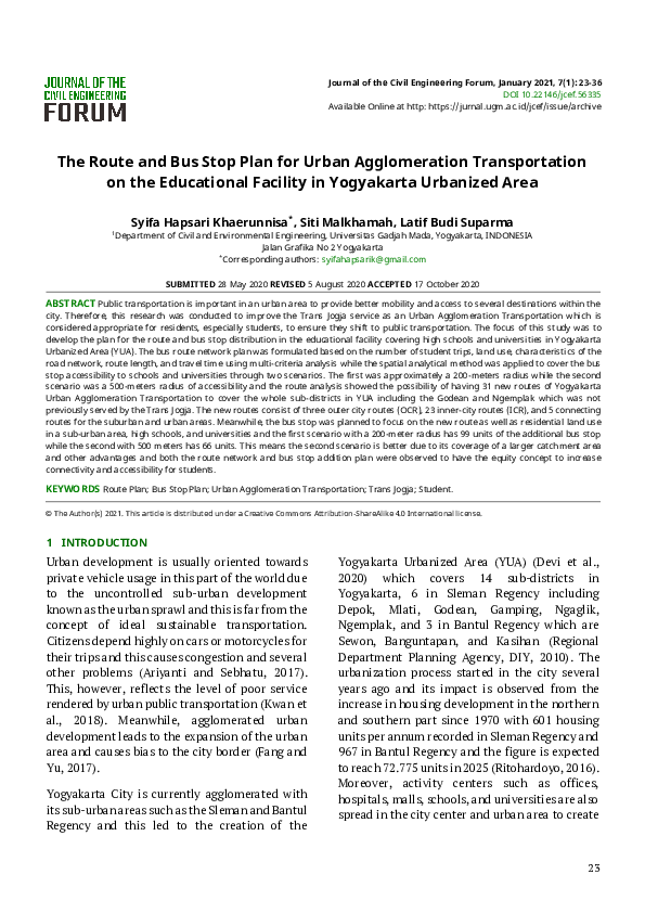 (PDF) Route and Bus Stop Plan of Agglomeration Transportation on ...