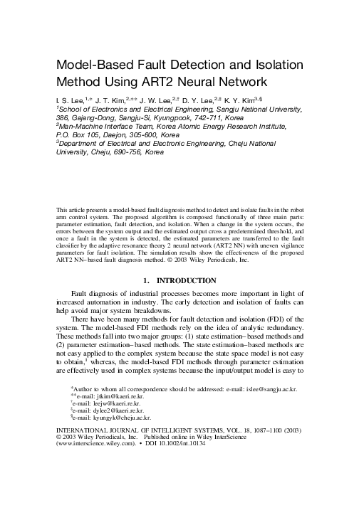 Pdf Model Based Fault Detection And Isolation Method Using Art2 Neural Network Jung Woon Lee