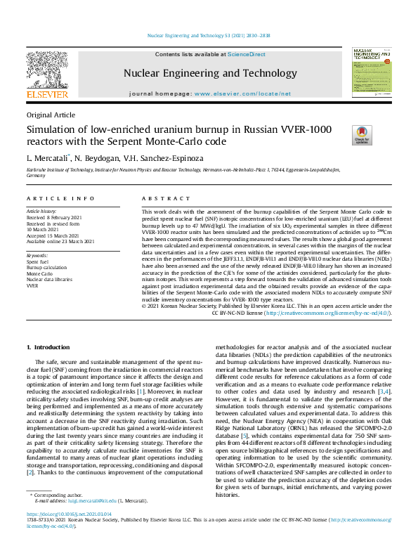 (PDF) Simulation of low-enriched uranium burnup in Russian VVER-1000 ...