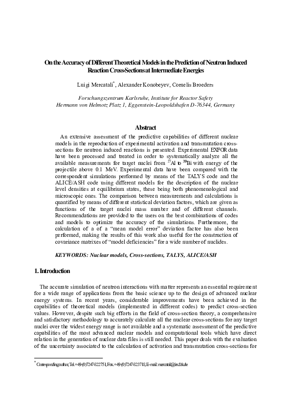 Pdf On The Accuracy Of Different Theoretical Models In The Prediction Of Neutron Induced