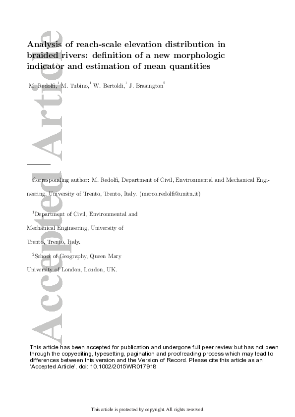 (PDF) Analysis of reach-scale elevation distribution in braided rivers ...
