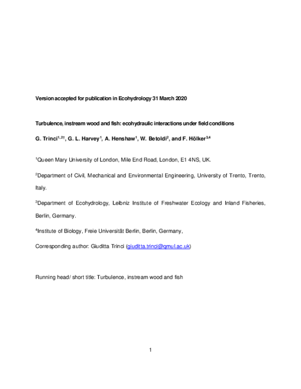 (PDF) Turbulence, instream wood and fish: Ecohydraulic interactions ...