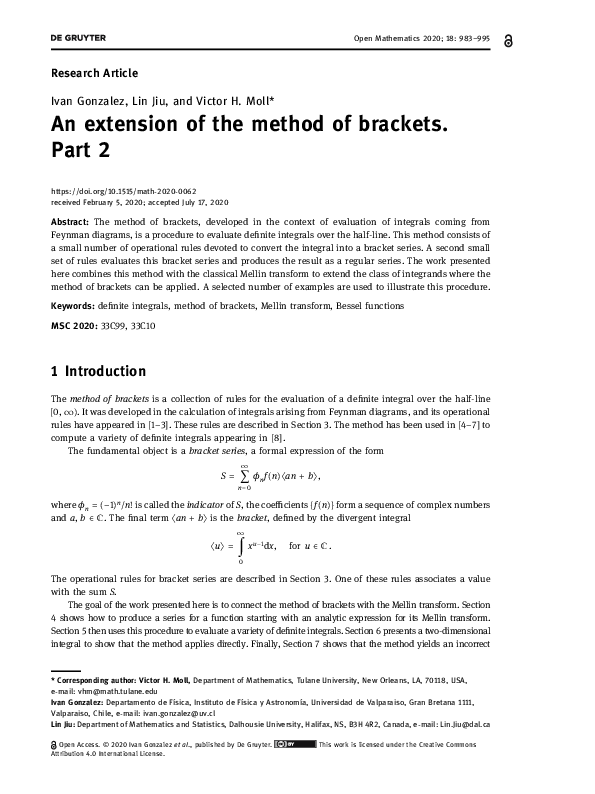 Pdf An Extension Of The Method Of Brackets Part 2