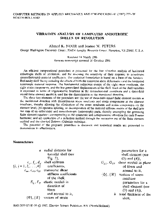 (PDF) Vibration analysis of laminated anisotropic shells of revolution