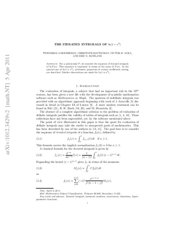 (PDF) The iterated integrals of ln (1+ x^ 2)