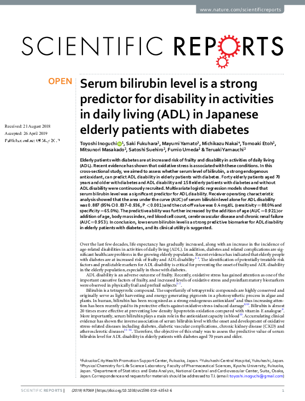 Pdf Serum Bilirubin Level Is A Strong Predictor For Disability In