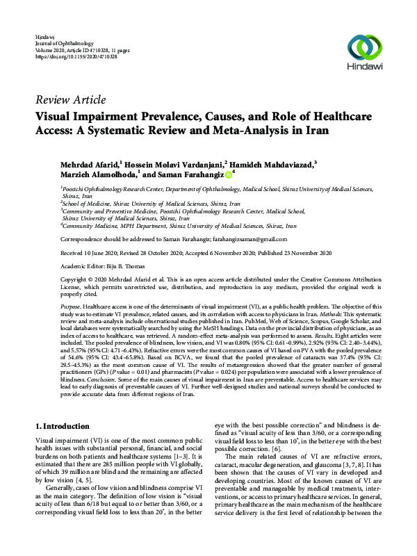 (PDF) Visual Impairment Prevalence, Causes, and Role of Healthcare Access: A Systematic Review ...