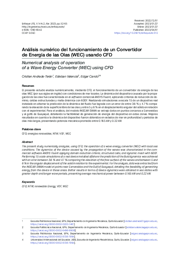(PDF) Numerical analysis of operation of a Wave Energy Converter (WEC) using CFD | Enfoque UTE ...