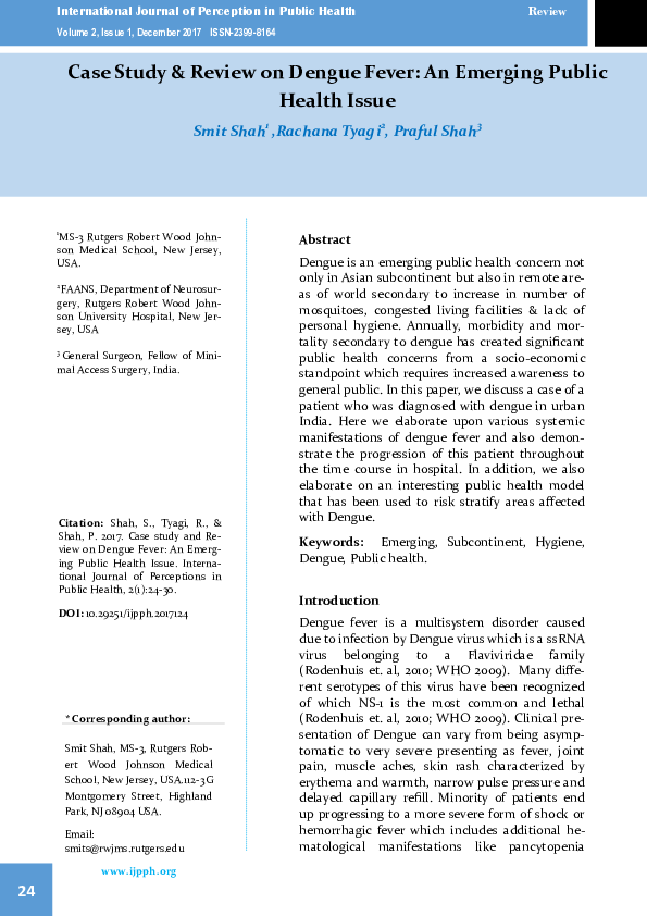 (PDF) Case Study Review on Dengue Fever: An Emerging Public Health Issue
