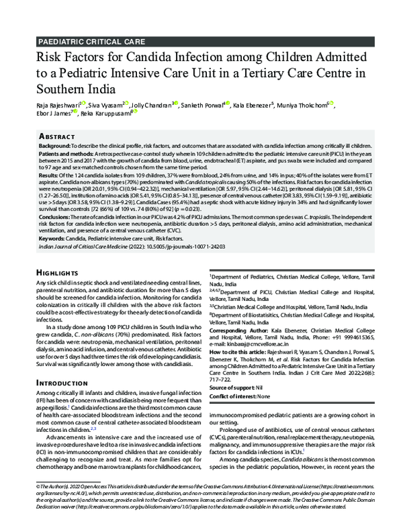 (PDF) Risk Factors for Candida Infection among Children Admitted to a ...