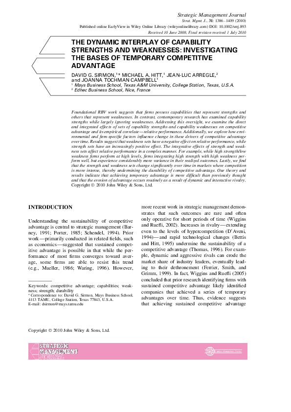 (PDF) The dynamic interplay of capability strengths and weaknesses ...