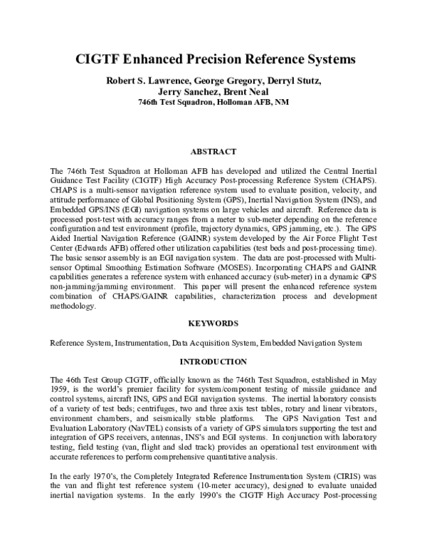 (PDF) CIGTF Enhanced Precision Reference Systems