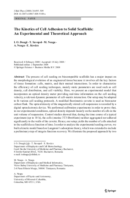 (PDF) The Kinetics of Cell Adhesion to Solid Scaffolds: An Experimental ...