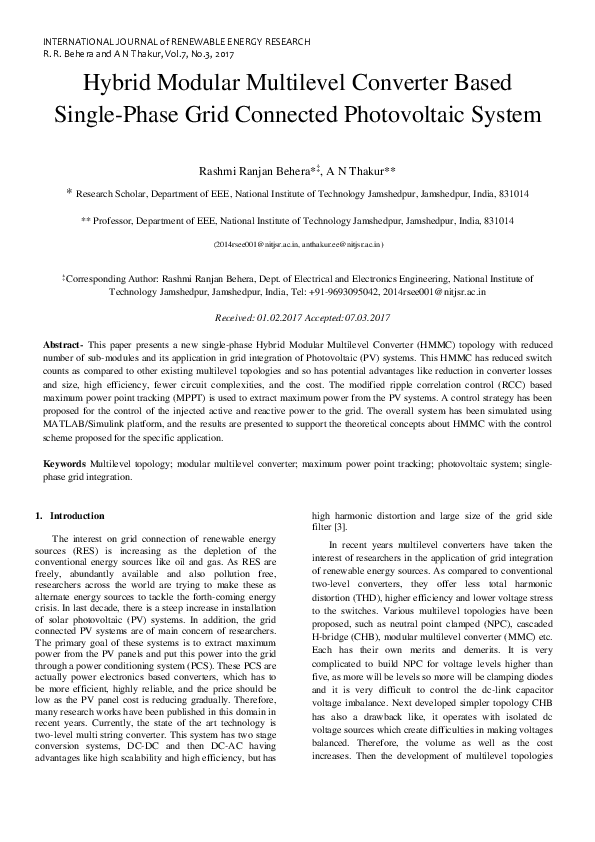 (PDF) Hybrid Modular Multilevel Converter Based Single-Phase Grid ...