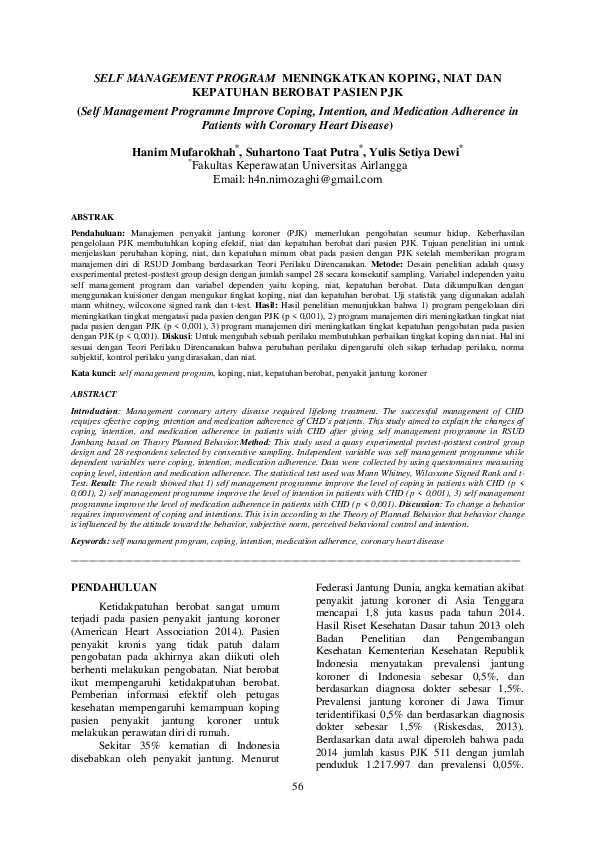 (PDF) Self Management Program Meningkatkan Koping, Niat Dan Kepatuhan Berobat Pasien PJK Setelah ...