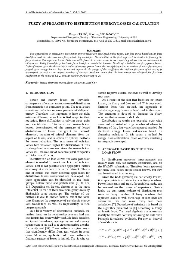(PDF) Fuzzy approaches to distribution energy losses calculation