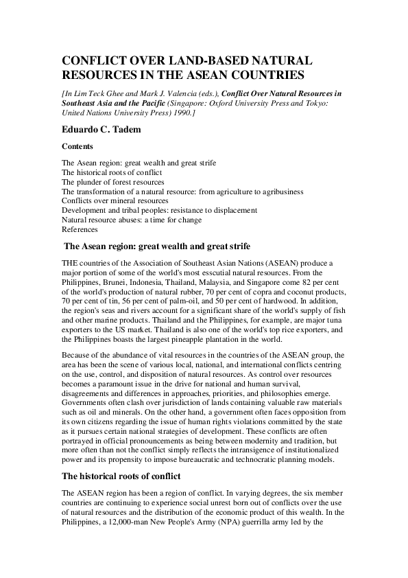 (PDF) Conflict over land-based natural resources in the ASEAN countries