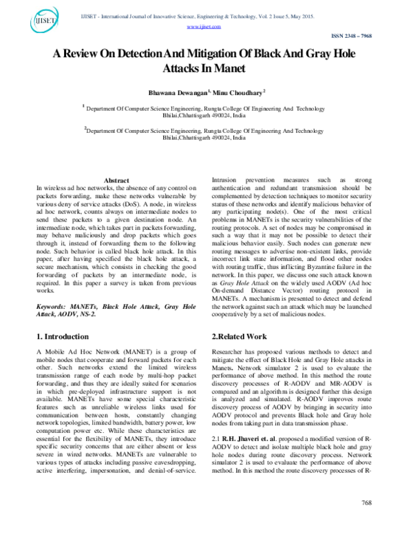 Pdf A Review On Detection And Mitigation Of Black And Gray Hole Attacks In Manet