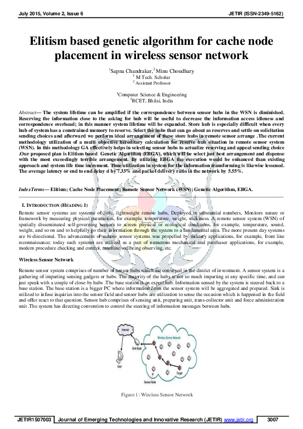 (PDF) Elitism based genetic algorithm for cache node placement in wireless sensor network | MINU ...