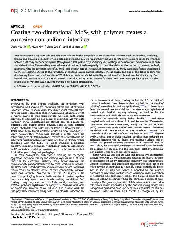 (PDF) Coating two-dimensional MoS2 with polymer creates a corrosive non ...