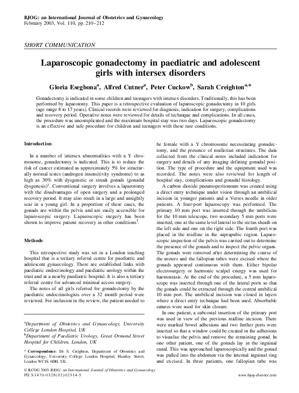 (PDF) Laparoscopic gonadectomy in paediatric and adolescent girls with ...